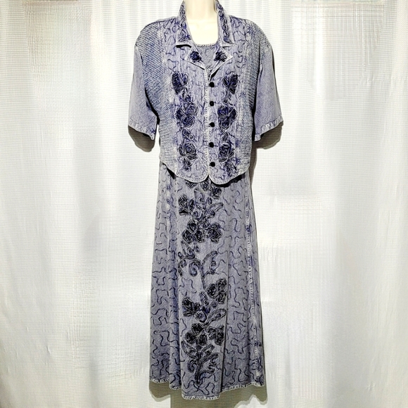 Magic | Dresses | Magic Vintage Denim Lace Embroidered Dress Jacket Xl ...